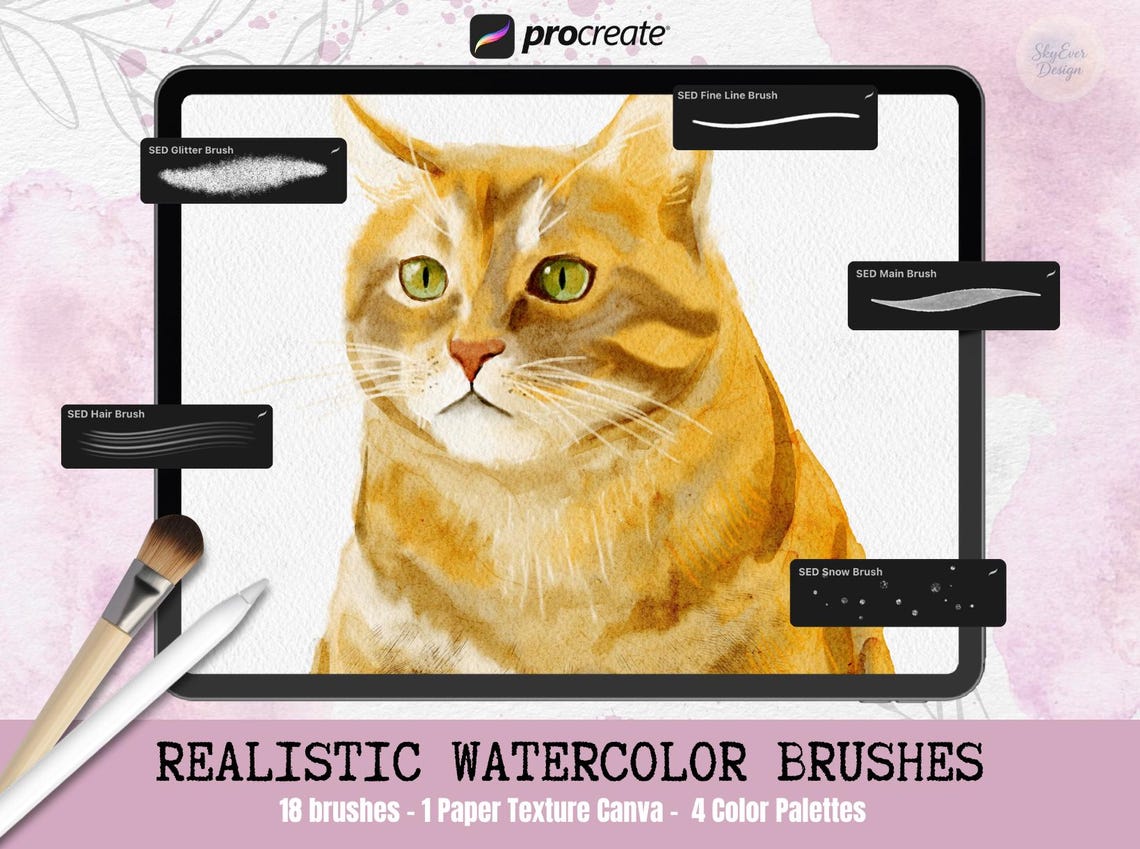 Realistic Watercolor Procreate Brush Set: Paper Texture & Palettes ...