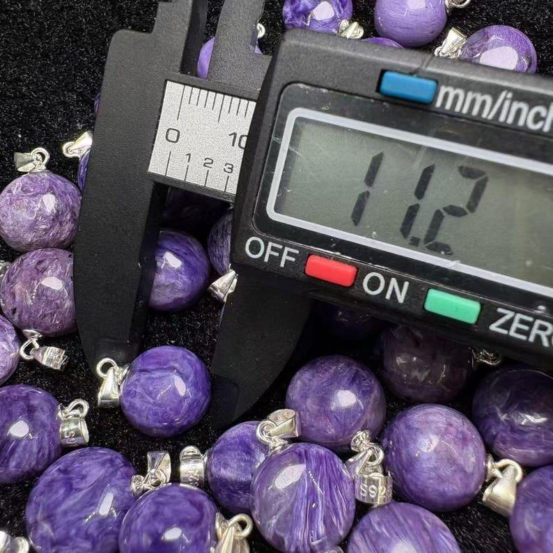 Natural Charoite Round Pendant | 10–12mm Gemstone | 925 Sterling Silver ...