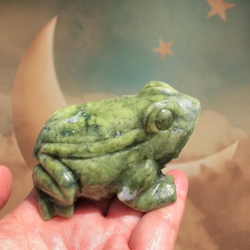 8cm Natural Serpentine Frog Carving | Healing Crystal Animal Energy ...