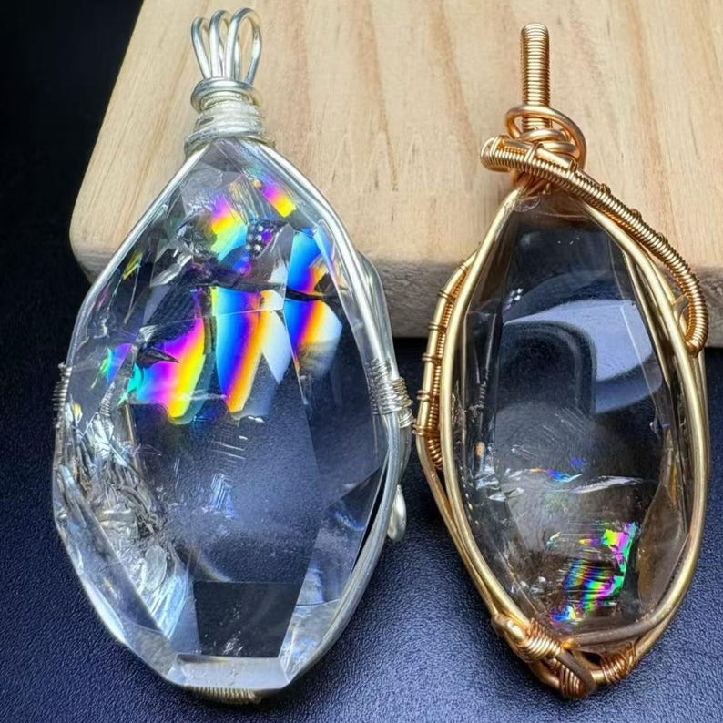 Clear Quartz & Smoky Quartz Pendant: Handmade Copper Wire Wrapped ...