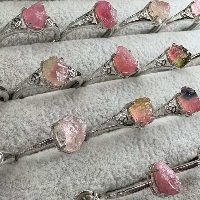 Natural Watermelon Tourmaline Raw Stone Ring – Copper Setting ...