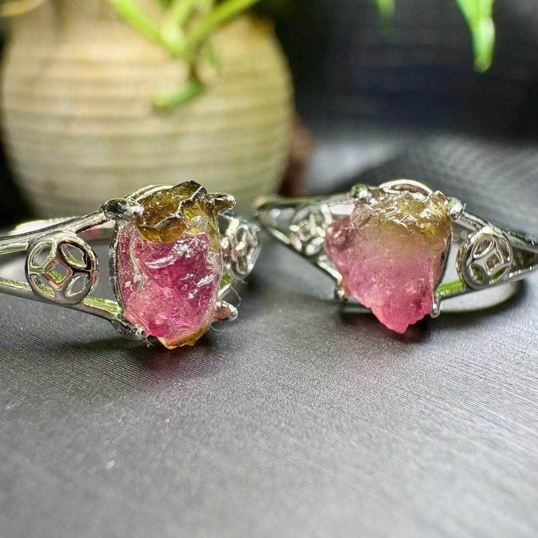 Natural Watermelon Tourmaline Raw Stone Ring – Copper Setting ...