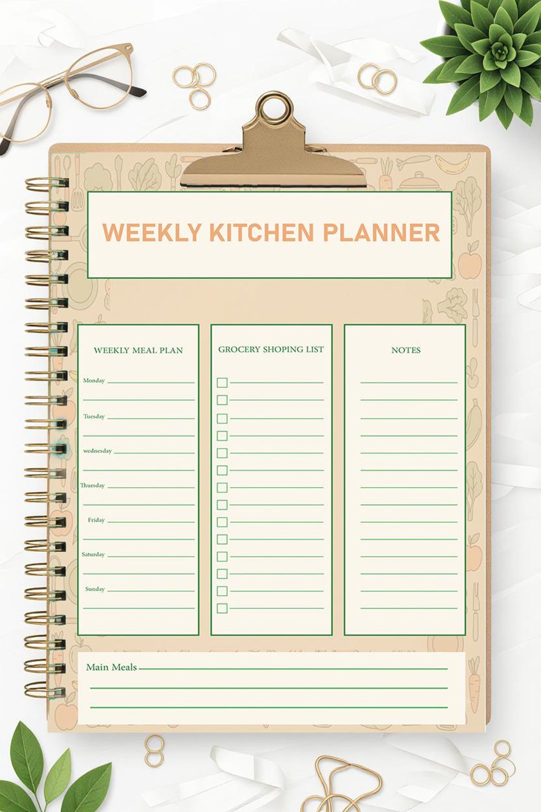 Weekly Kitchen Planner | Meal Plan & Grocery List Printable | A4 PDF ...