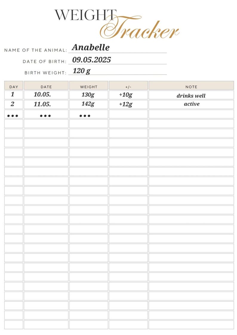 Pet Weight Tracker PDF – Printable A4 Pet Growth Health Log – Dog Cat ...