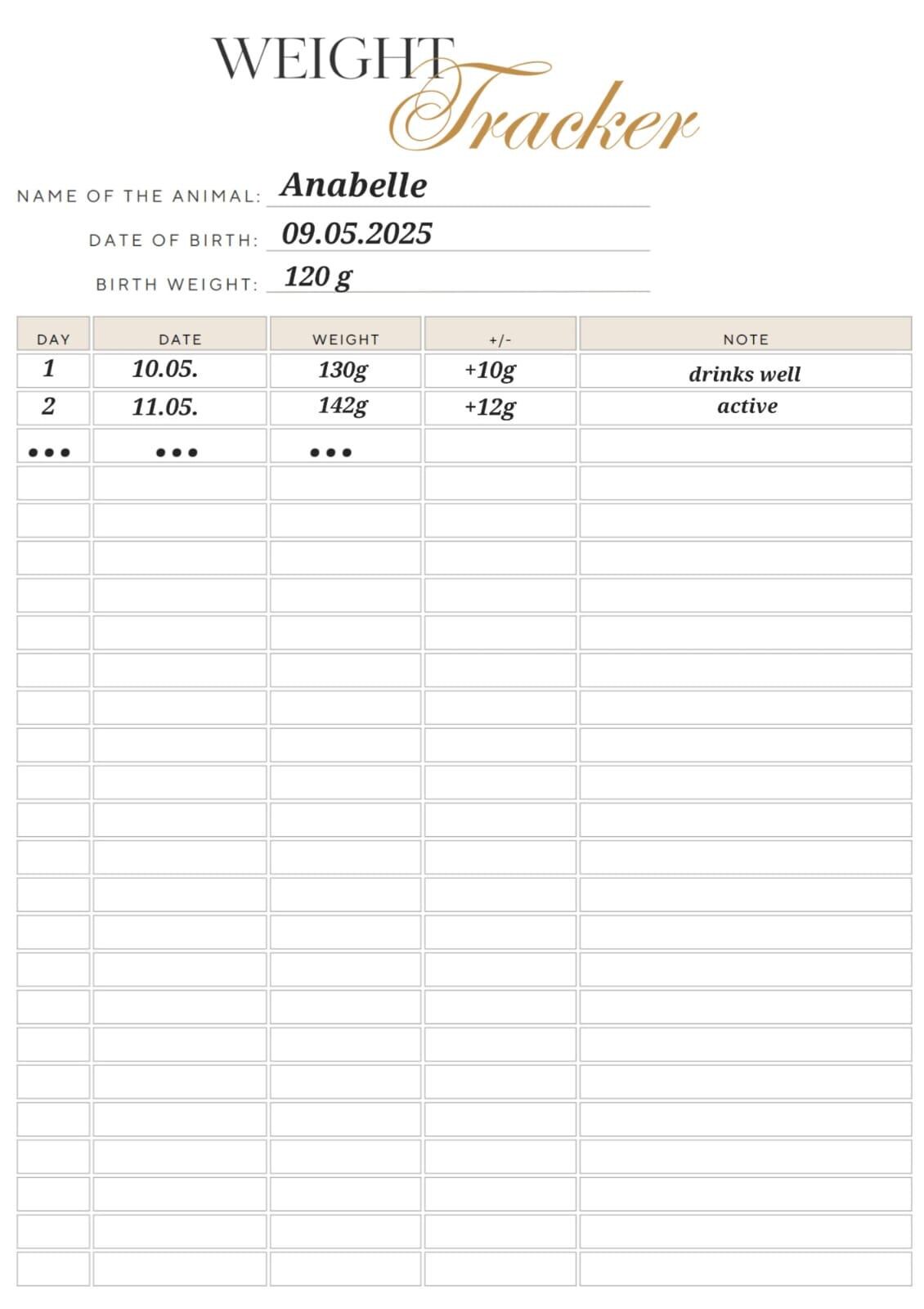 Pet Weight Tracker PDF – Printable A4 Pet Growth Health Log – Dog Cat ...