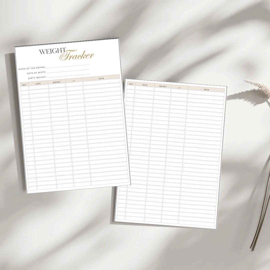 Pet Weight Tracker PDF – Printable A4 Pet Growth Health Log – Dog Cat ...