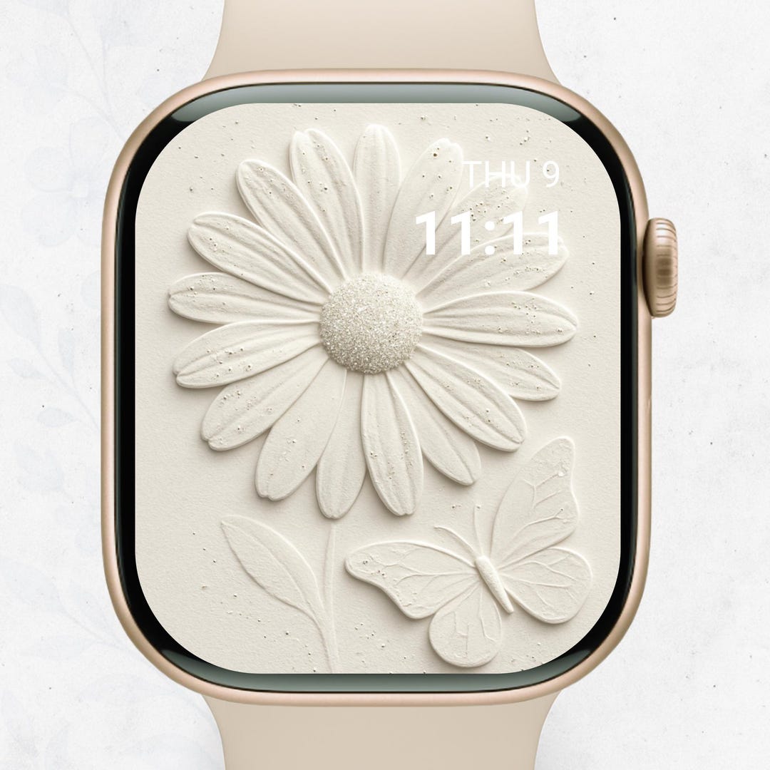 White Embossed Daisy Watch Face – Minimal Spring PNG for Apple Watch - Etsy