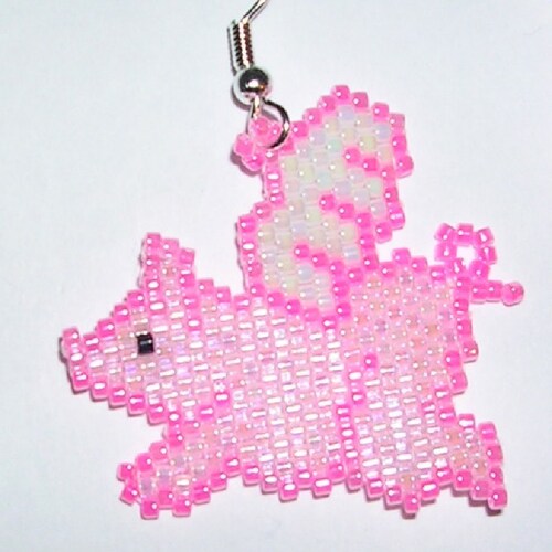 Pigs Flying Through Hoops Earrings With Bead Color Choice - Etsy