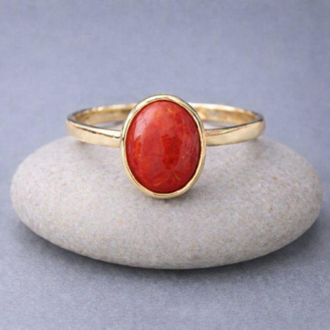 Natural Red Coral Panchdhatu Gold Plated Ring - Etsy