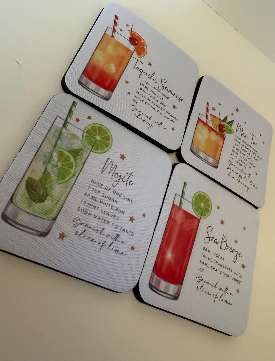 Cocktail Recipe Coasters, Summer Drink Art - Etsy UK
