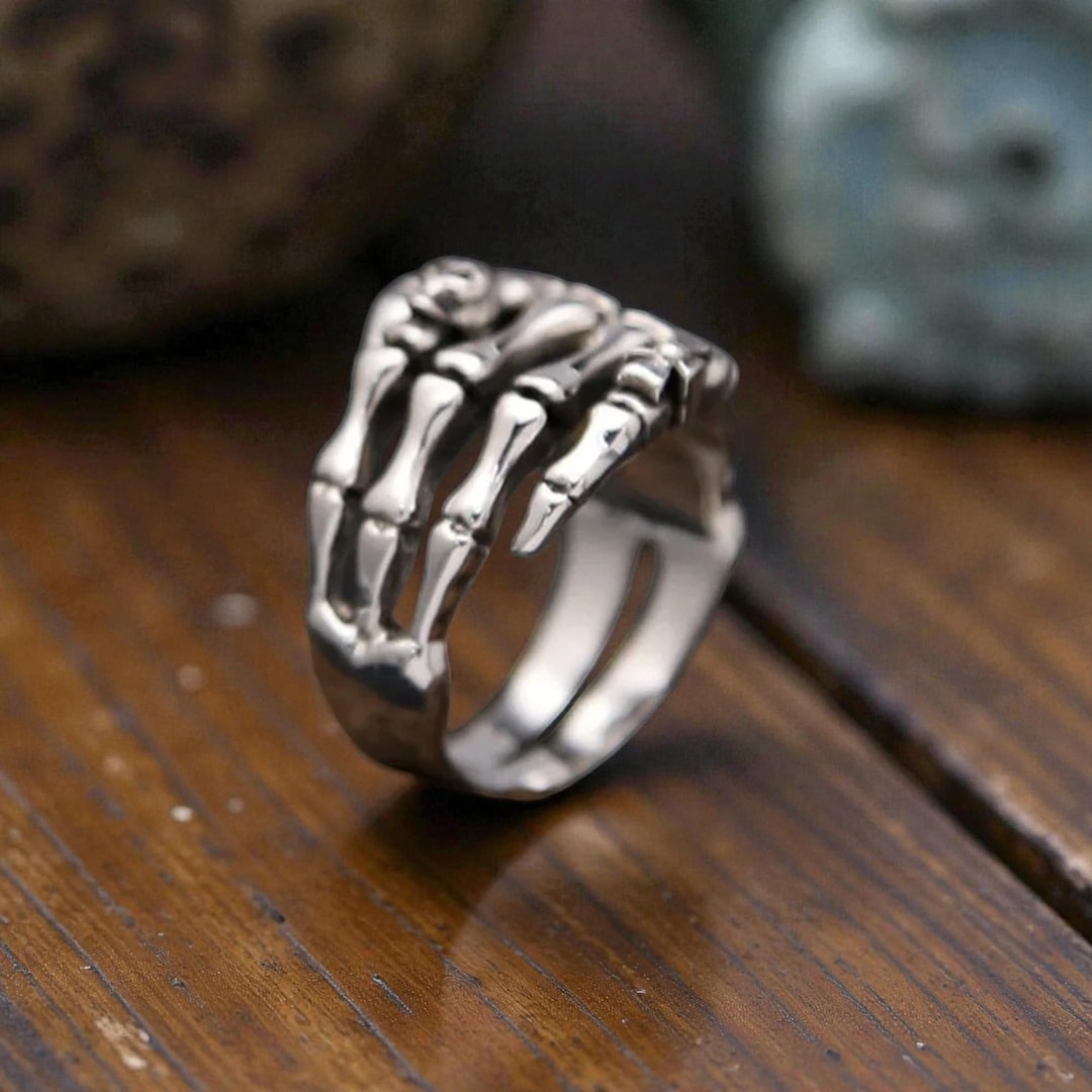 925 Sterling Skeleton Hand Ring – Detailed Bone Design Gothic Statement ...