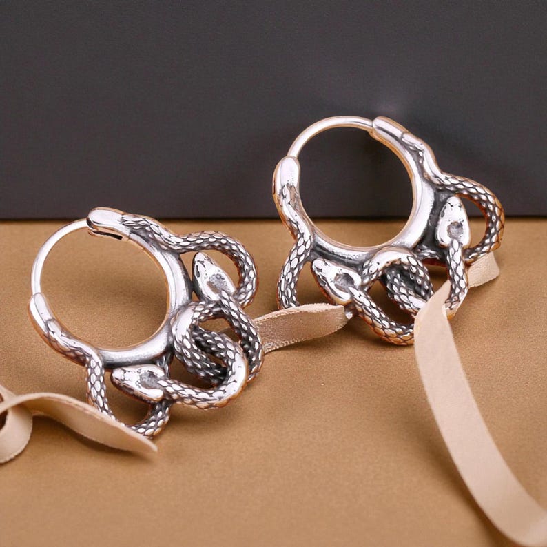 Vintage Triple Serpent Hoop Earrings | Antique Silver Snake Hoops for ...