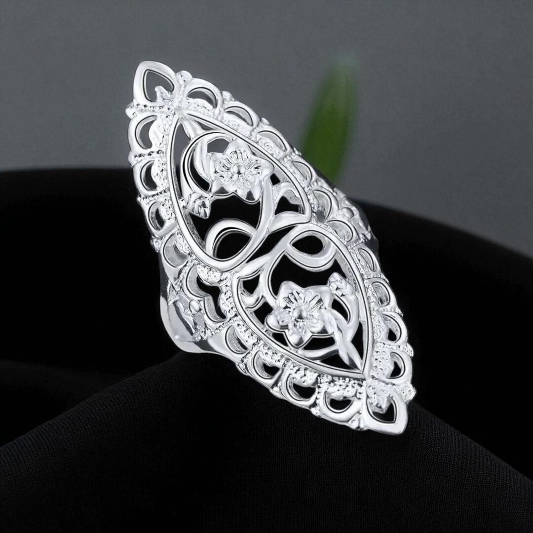 Silver Filigree Statement Ring: Gothic Elven Armor, Adjustable - Etsy