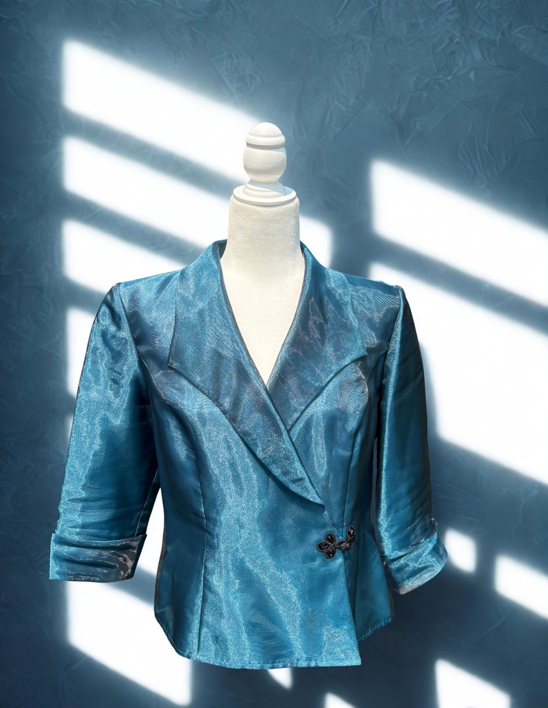 Vintage Deep Teal Semi-sheer Evening Jacket, Size L, With 3/4 Length ...