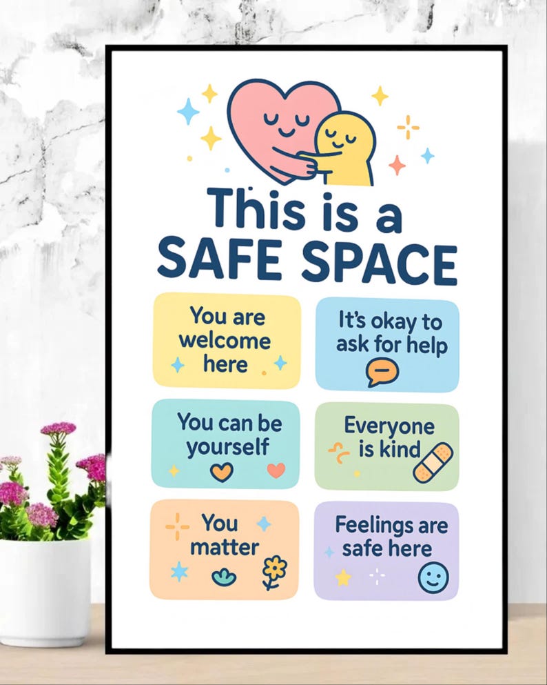 Safe Space Poster: Classroom Decor, Therapy Office Art (digital ...