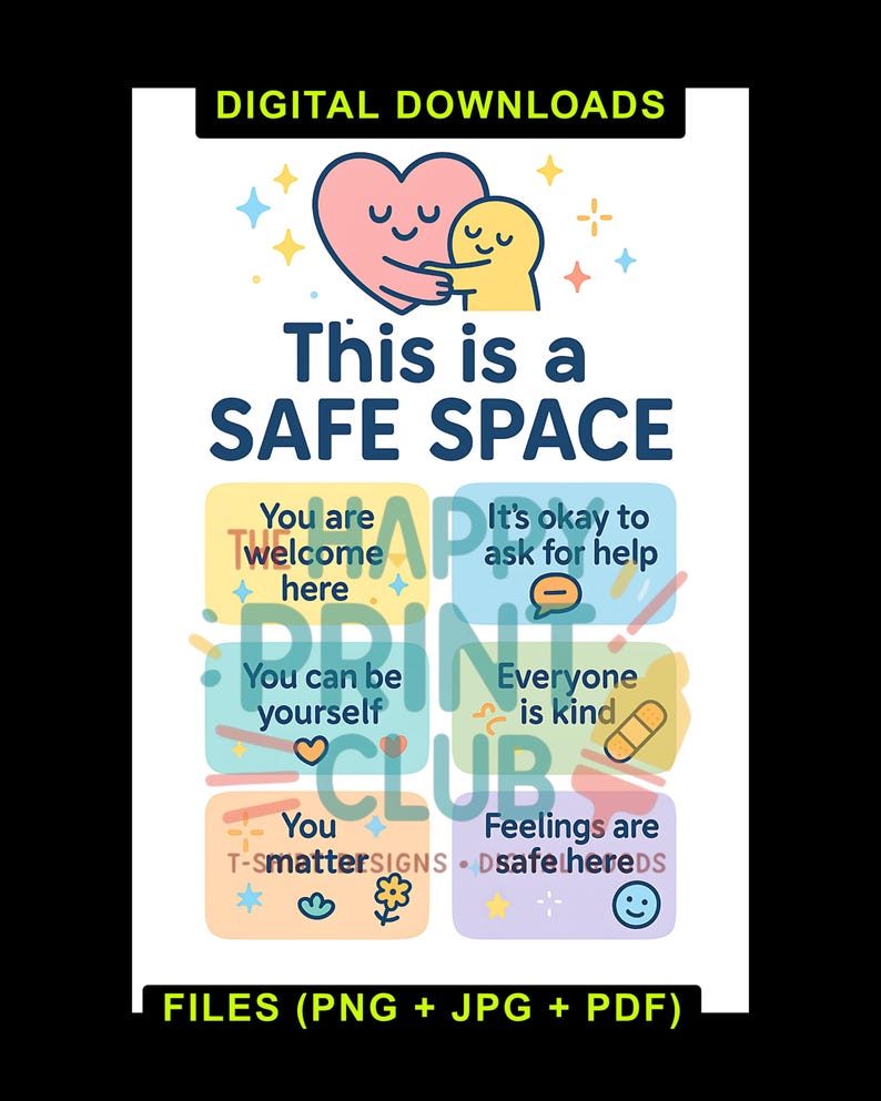 Safe Space Poster: Classroom Decor, Therapy Office Art (digital ...