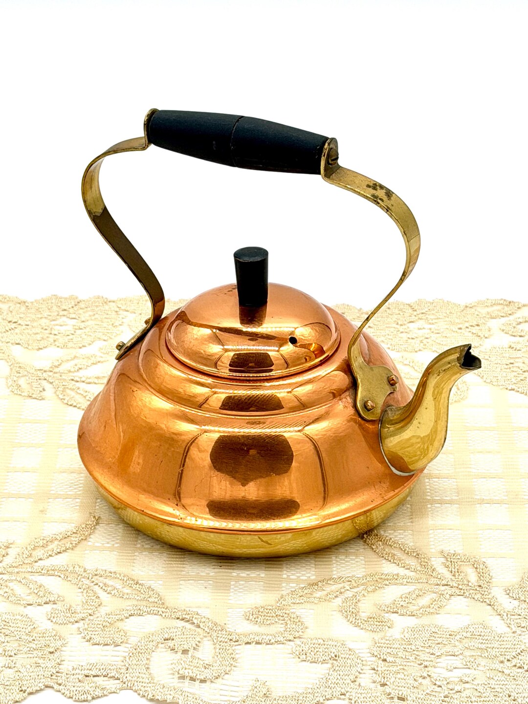 Vintage B&M Douro Copper and Brass Tea Kettle - Made in Portugal - Wood ...