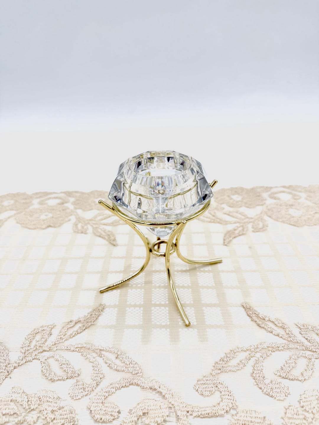 Vintage Bleikristall Lead Crystal Tealight Holder – Gold Metal Stand ...