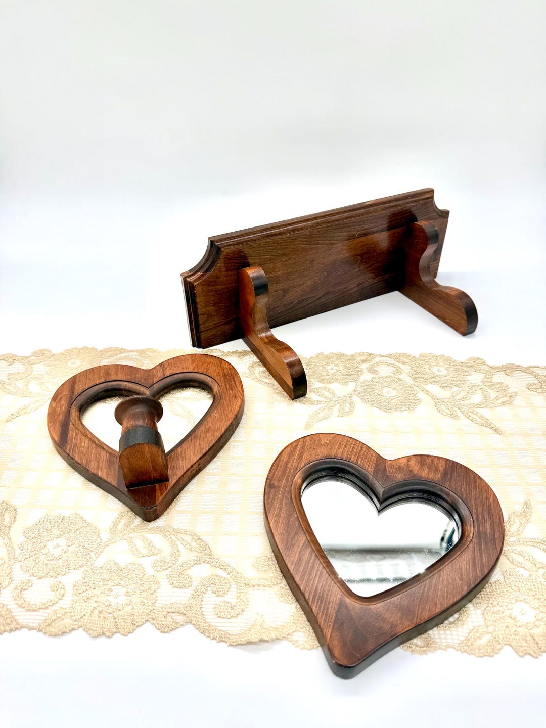 Vintage Wood Heart Wall Decor Set – Sconce, Mirror & Shelf - Etsy