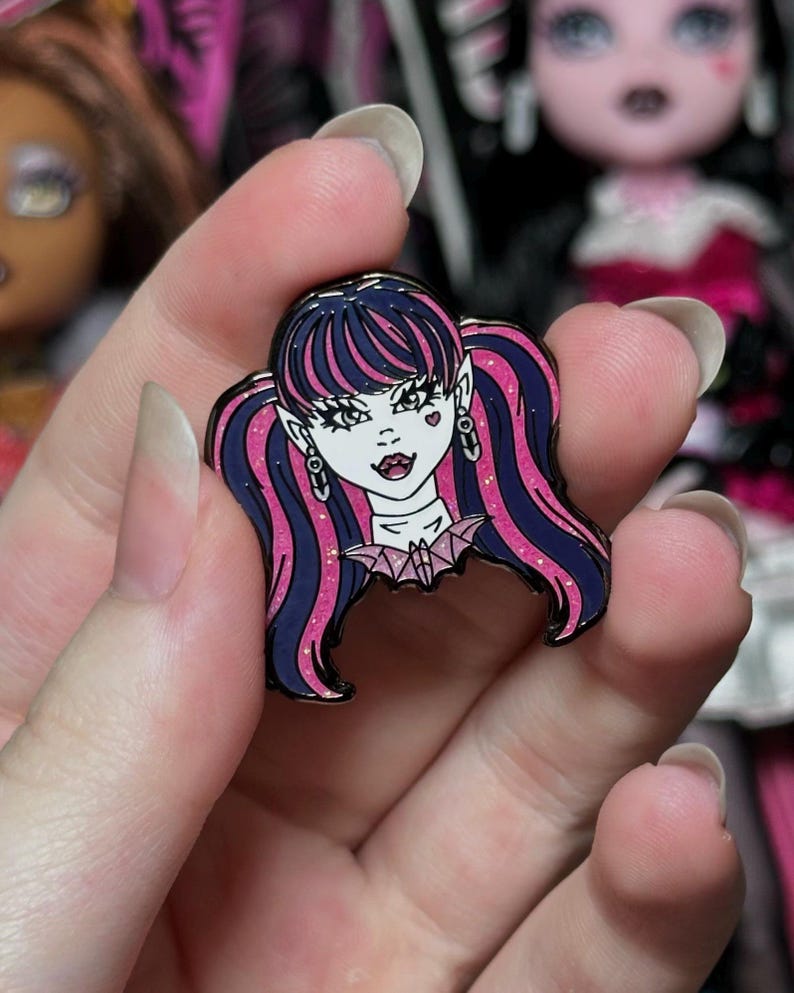 Glittery Pink Vampire Monster Girl Hard Enamel Pin - Etsy