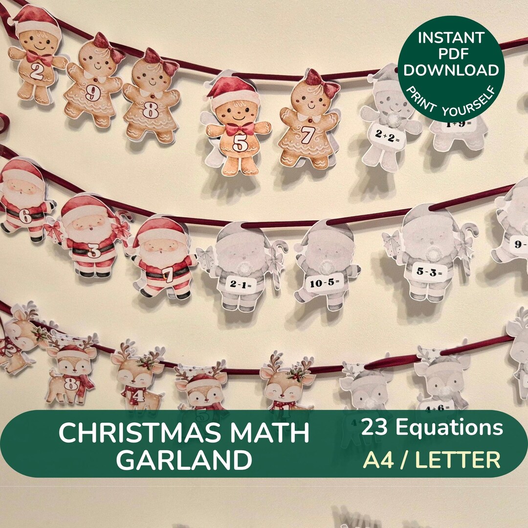 Christmas Math Garland | Addition & Subtraction Gingerbread, Santa ...