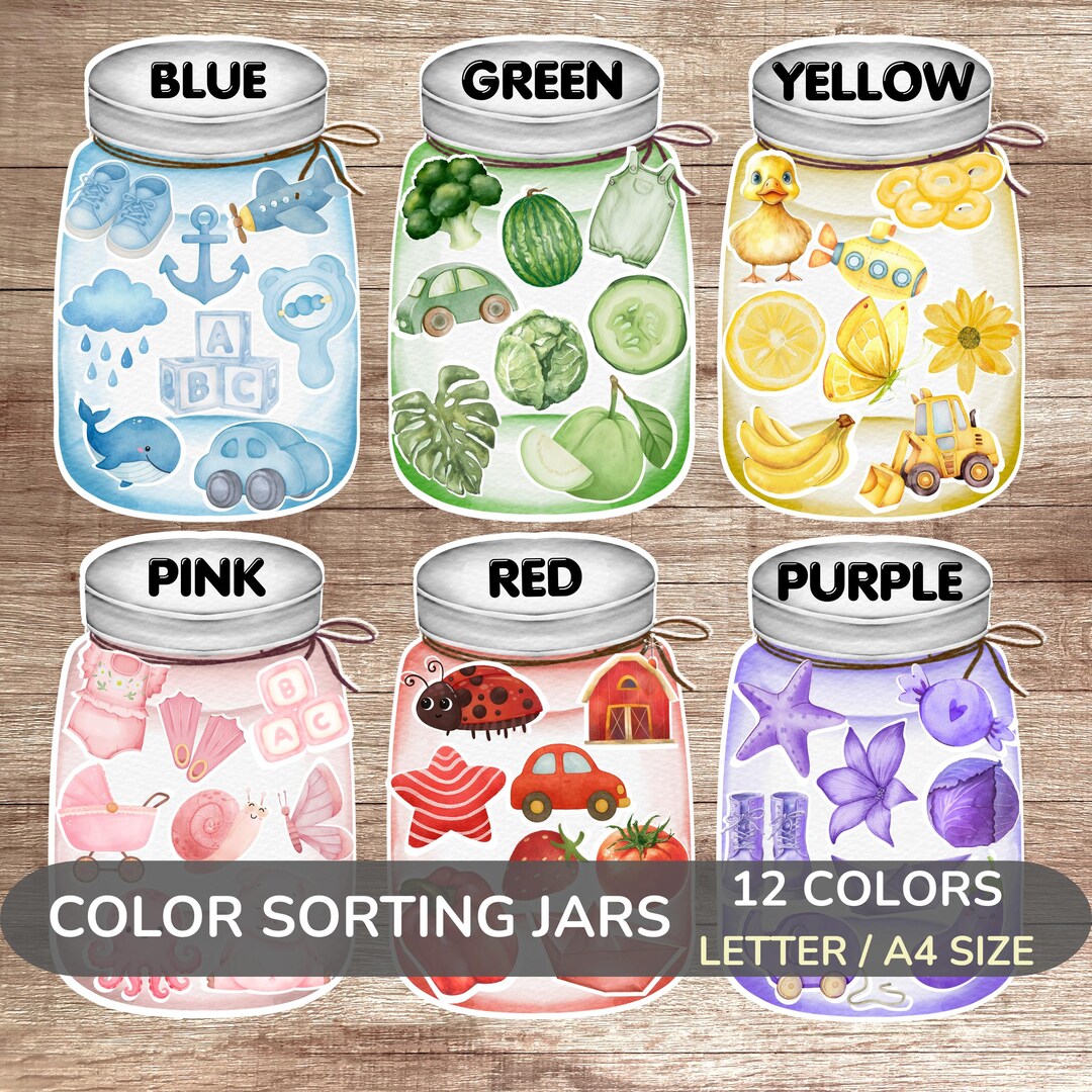 Printable Color Sorting Jars | 12 Colors | Preschool Learning Activity ...