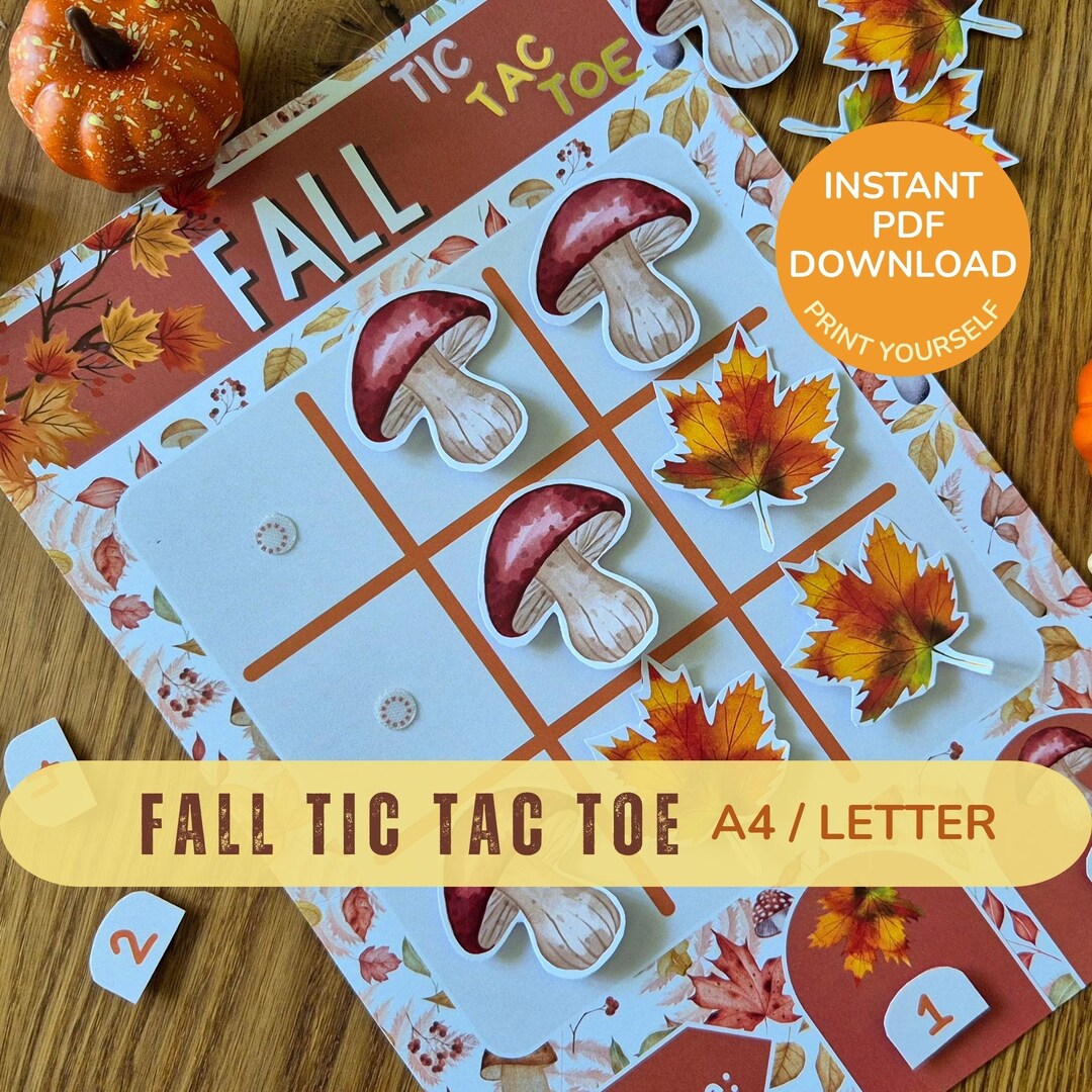 Fall Tic Tac Toe Game | Printable Autumn Activity | Mushroom and Leaf ...