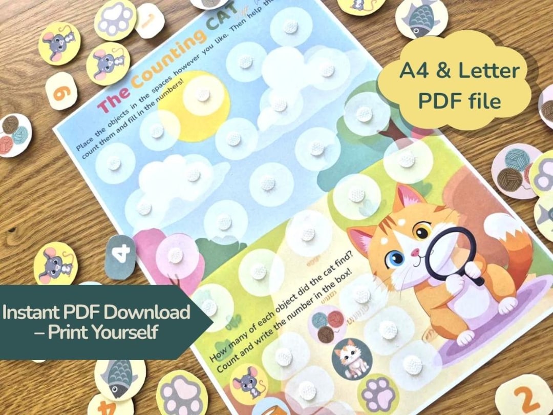 Counting Cat Math Game: Printable Numbers Activity (PDF Download) - Etsy