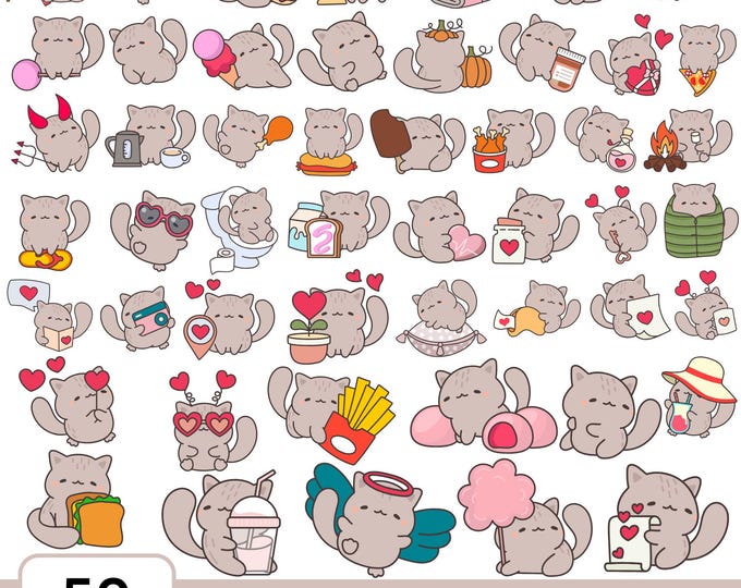 Cats Clipart Cute Cat Clip Art Kawaii Kittens Kitty Icons Pet ...