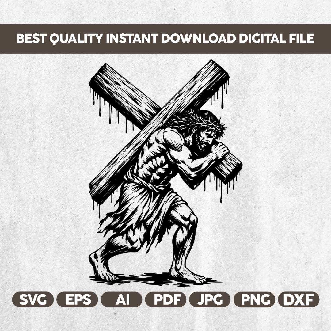 Jesus Carrying Cros SVG Png,vintage Halftone Easter Christian Design ...