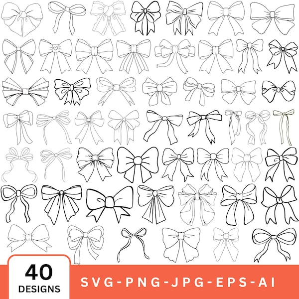Black and White Bow Clipart - Etsy