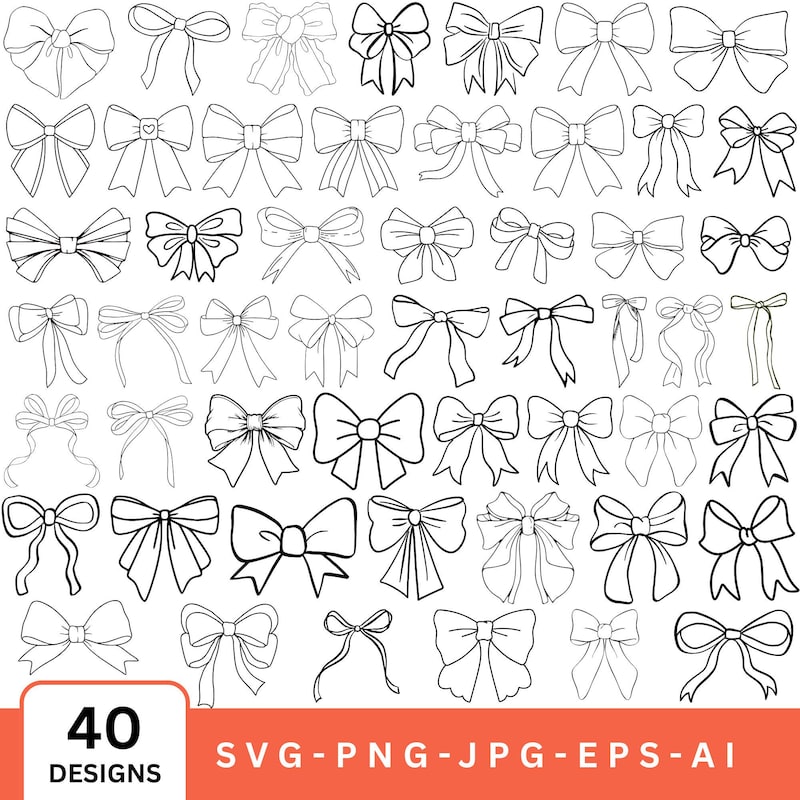 Black and White Bow Clipart - Etsy