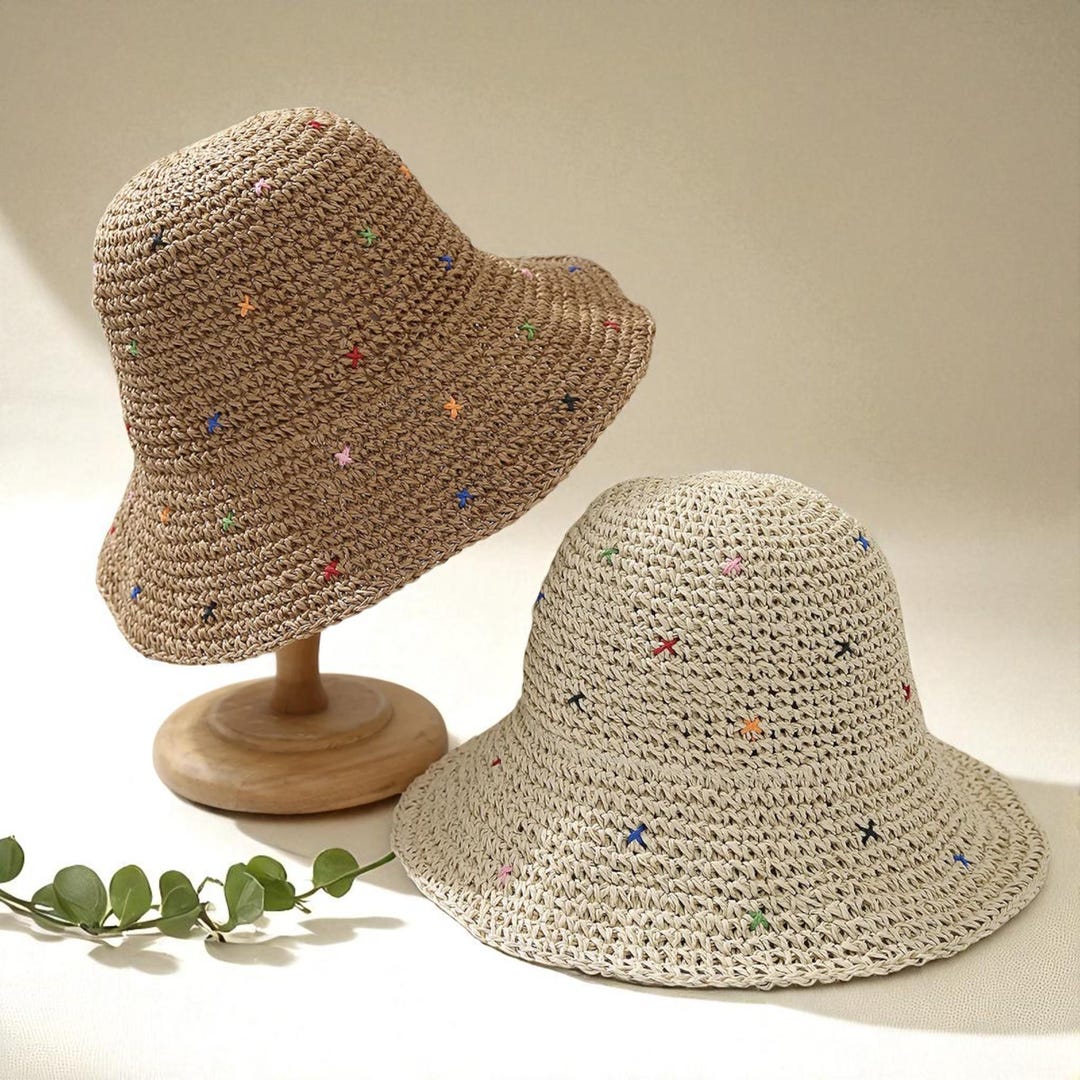 Women’s Summer Straw Bucket Hat – Colorful Crochet Panama Sun Hat ...