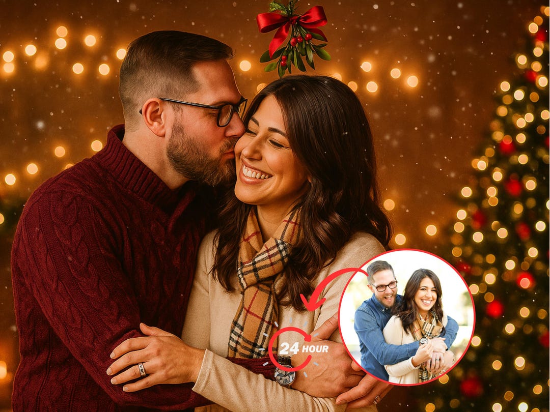 Couple Under the Mistletoe Portrait From Photo | Custom Romantic ...