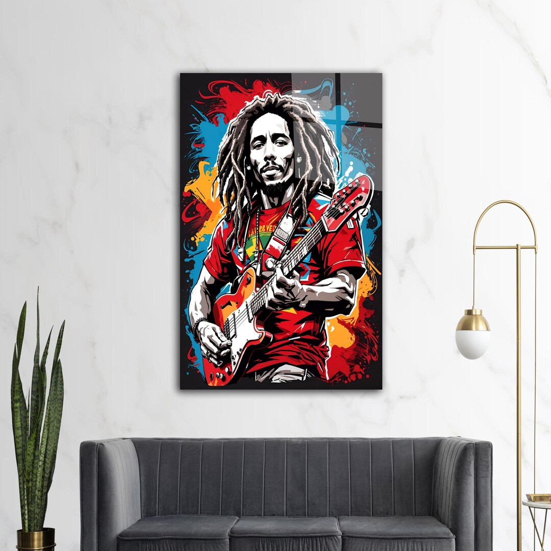 Reggae Legend Wall Art – Colorful Pop Art Musician Glass Print, Rasta ...