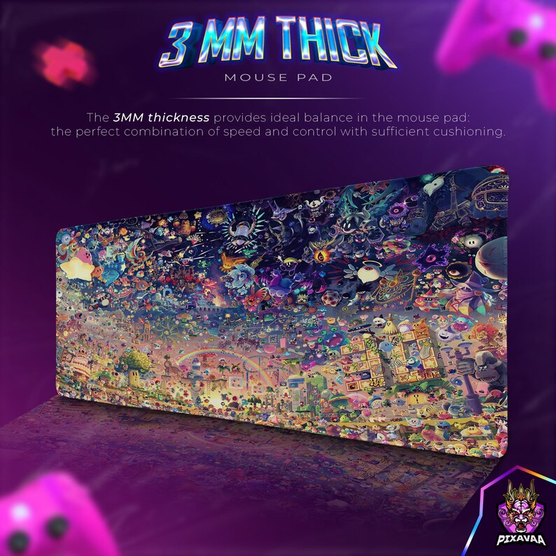 Kirby Dreamland Mouse Pad - Colorful Character Collage Gaming Desk Mat ...