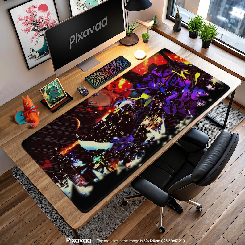 Eva Unit-01 & Shinji Mouse Pad - Fiery Tokyo-3 Neon Genesis Scene ...