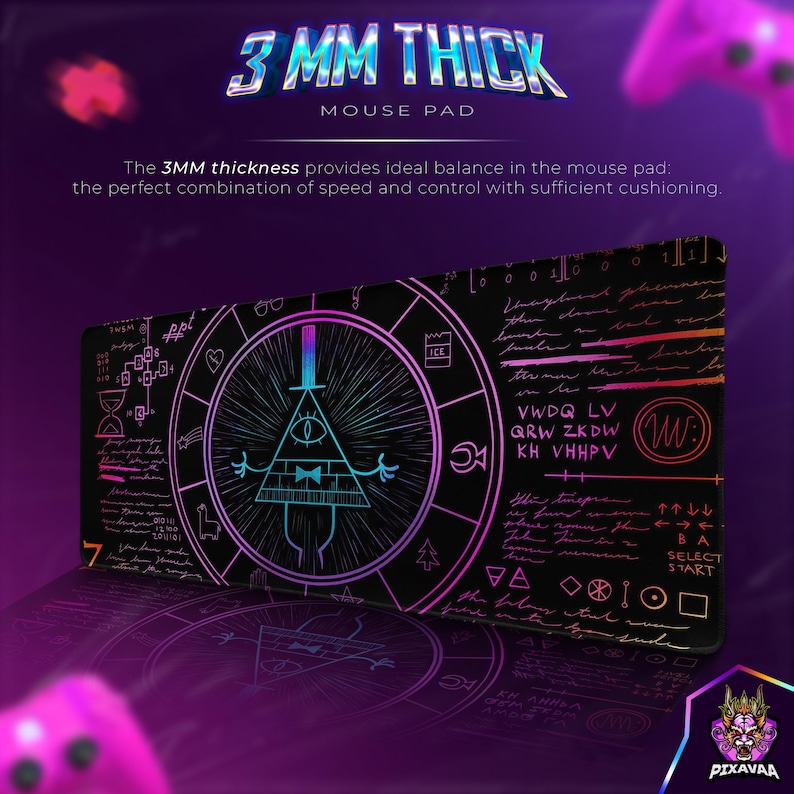 Bill Cipher Gravity Falls Mouse Pad - Neon Mystery Wheel Gaming Mat ...