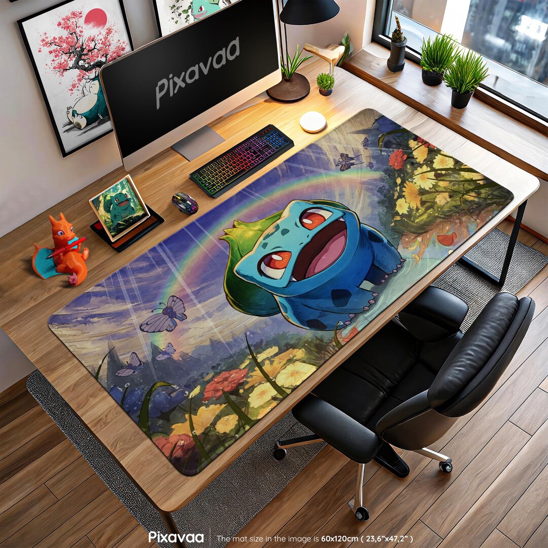 Bulbasaur Rainbow Meadow Mouse Pad – Grass Pokémon Desk Mat, Joyful ...