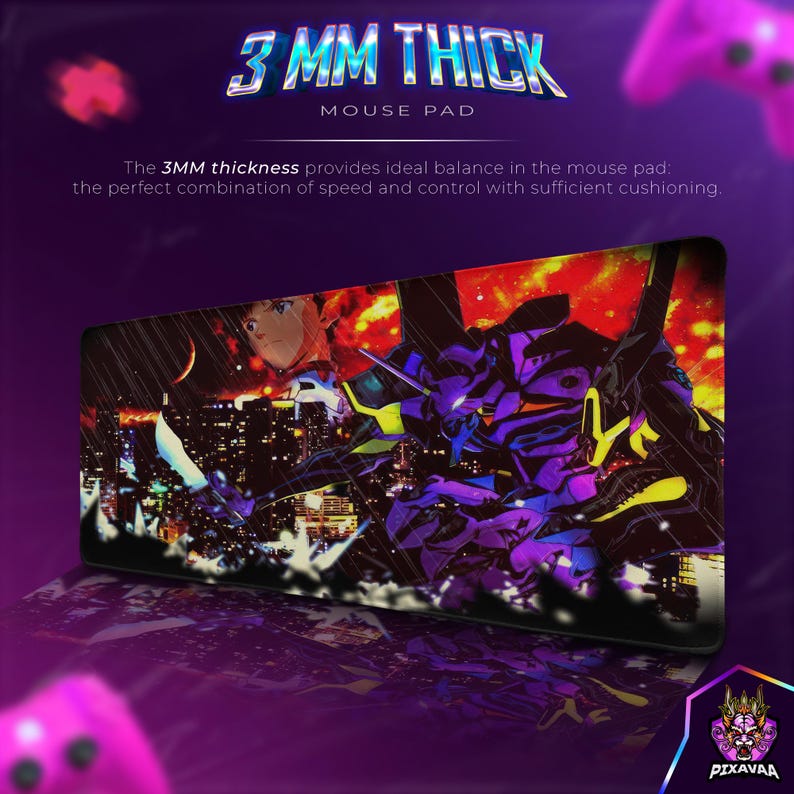 Eva Unit-01 & Shinji Mouse Pad - Fiery Tokyo-3 Neon Genesis Scene ...