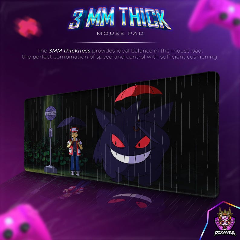 Gengar in the Rain Mouse Pad – Pokémon Ghost Vibe Desk Mat, Red Trainer ...