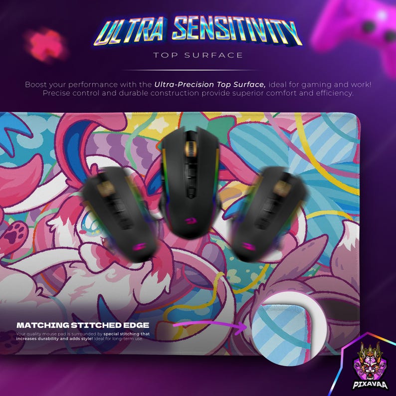 Sylveon Kawaii Mouse Pad - Colorful Fairy-type Pokémon Desk Mat, Pastel ...