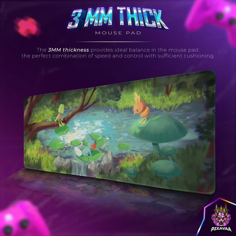 Hoenn Starter Pond Mouse Pad - Treecko Torchic Mudkip Nature Art ...