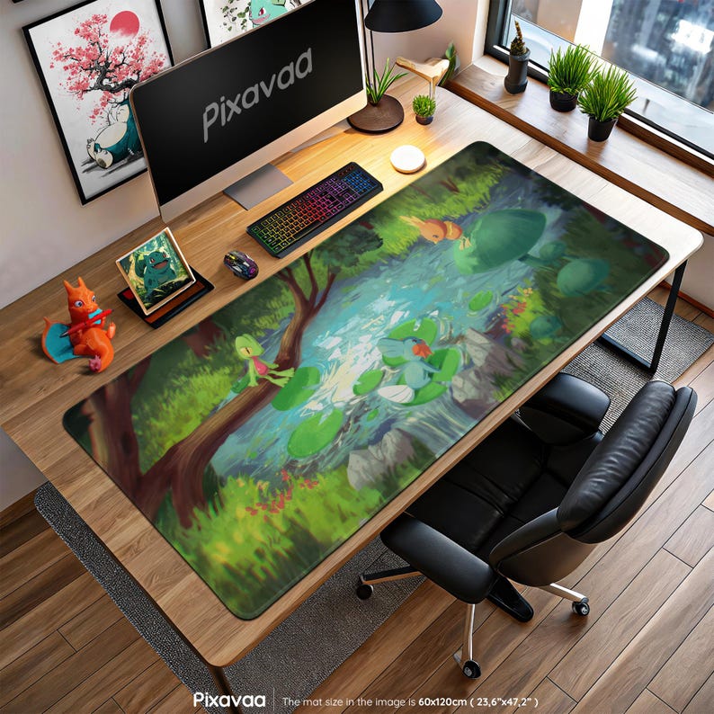Hoenn Starter Pond Mouse Pad - Treecko Torchic Mudkip Nature Art ...