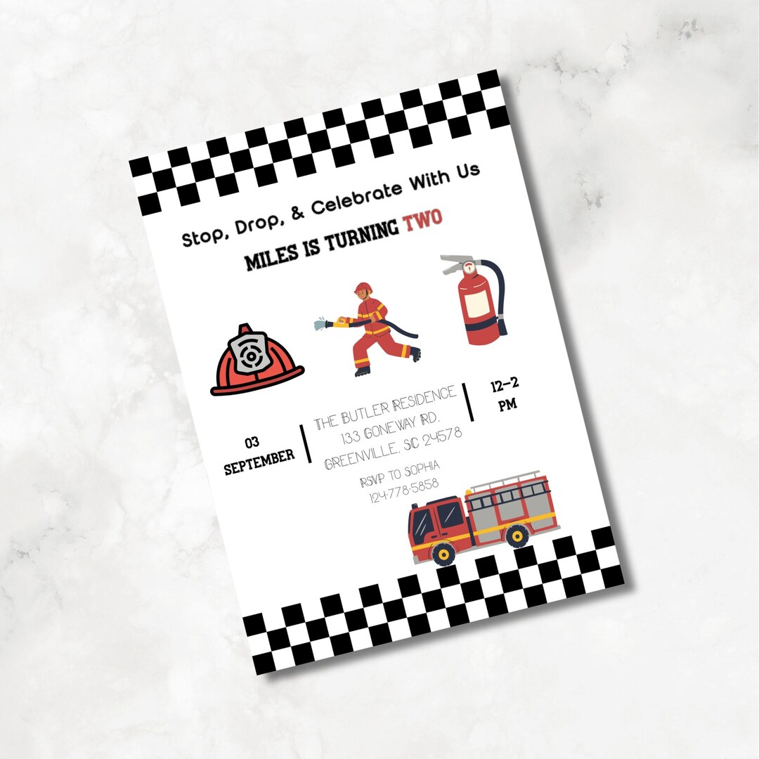 Stop, Drop & Celebrate -editable Fire Truck Party Digital Invite - Etsy