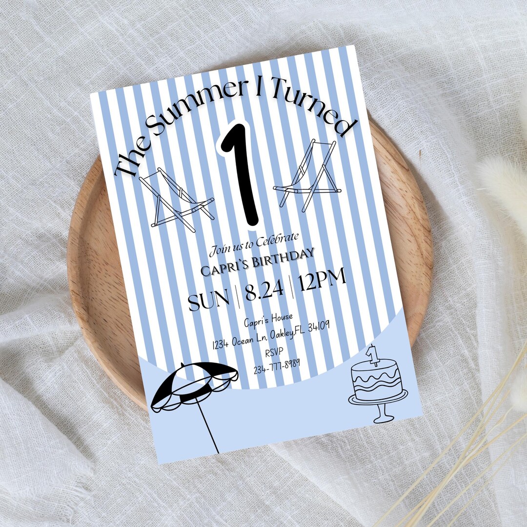 The Summer I Turned One Editable First Birthday Invitation - Etsy