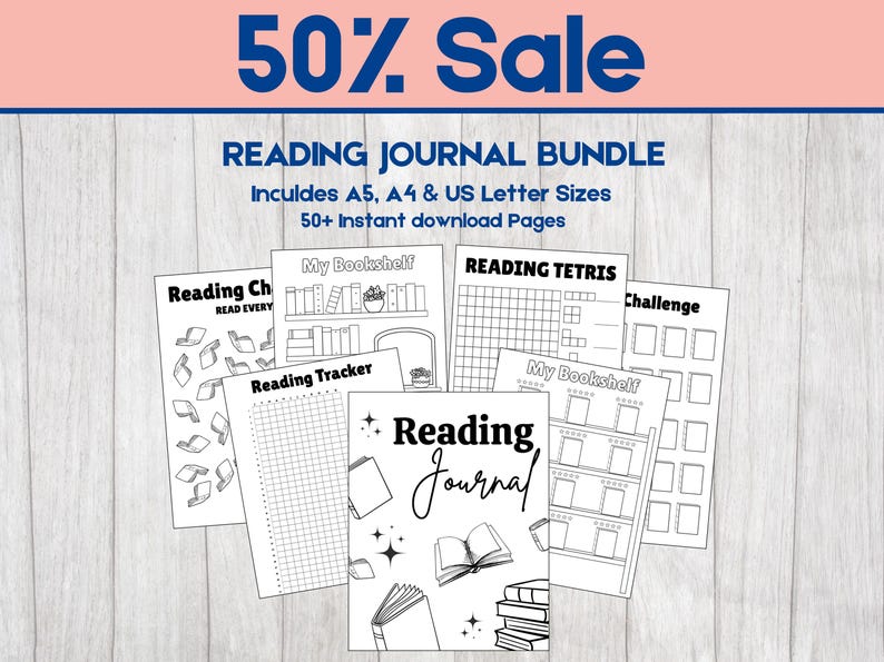 Reading Journal Printable Bundle: 50+ Book Trackers, Review Pages (A4 ...