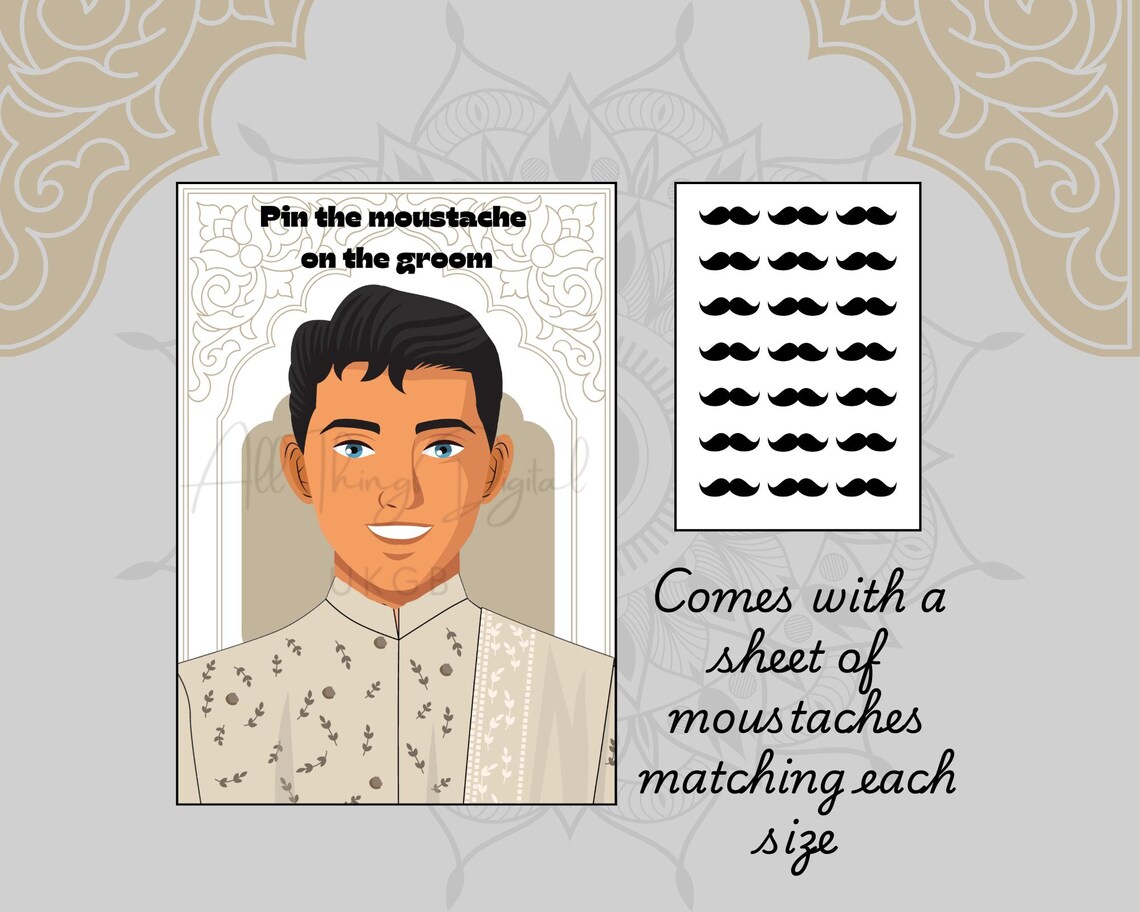 Pin the Moustache on the Groom Party Game: Desi Asian Wedding, Bachelor ...