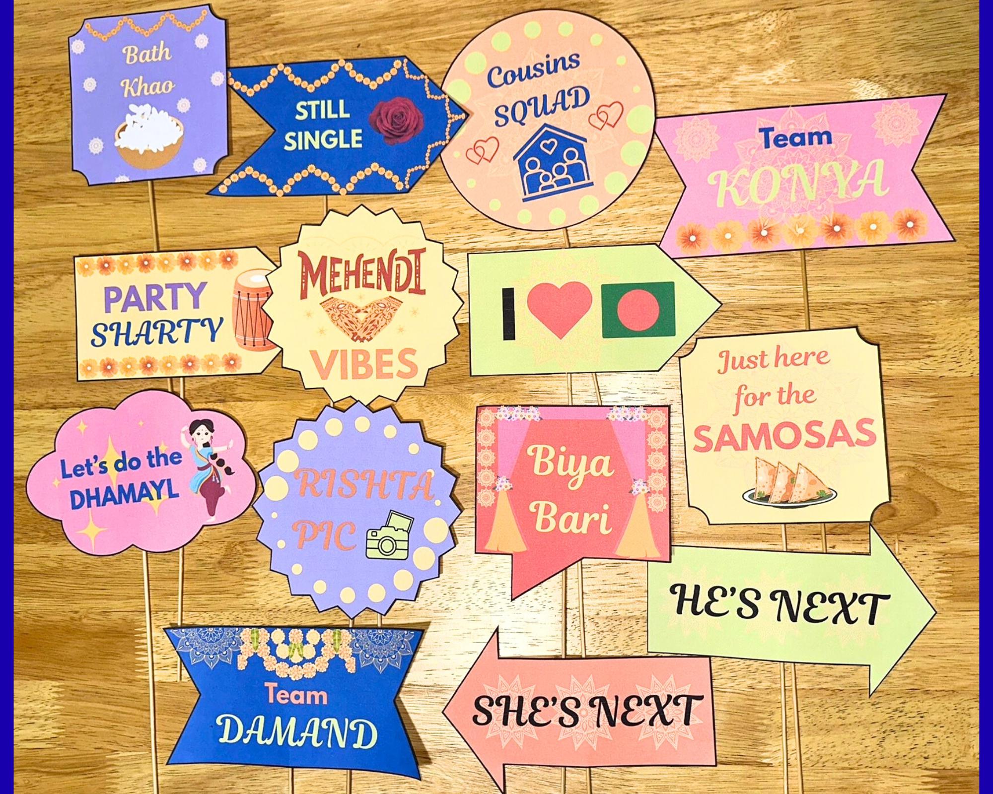 Bengali Wedding Photo Booth Props: Multicolour. Mehndi, Sangeet, Haldi ...