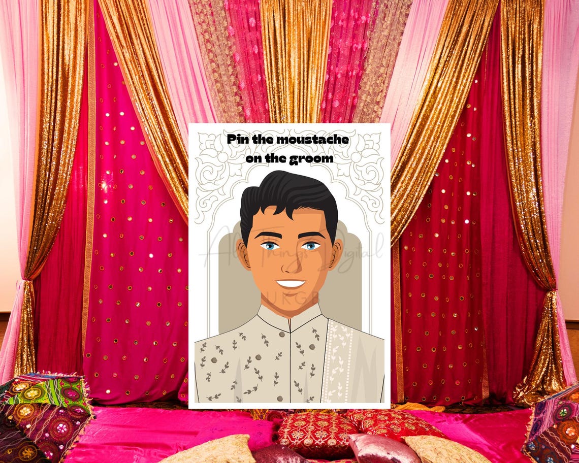 Pin the Moustache on the Groom Party Game: Desi Asian Wedding, Bachelor ...